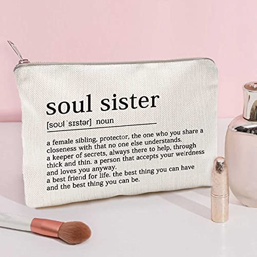 Soul Sister Definition Birthday Gift For Her Soul Sister Gift Bestie Gift Linen Style Make up Bag Birthday Gift for Mum Friends Sister Aunt