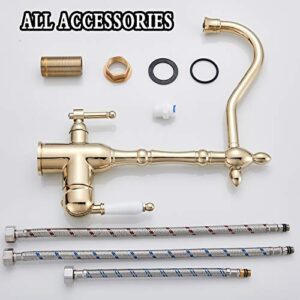 Kitchen Filter Faucet Pure Water 360 Rotation Kitchen Sink Crane Dual Handle Dual Water Function Mode Filter Mixer Taps Antique Brass