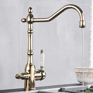 Kitchen Filter Faucet Pure Water 360 Rotation Kitchen Sink Crane Dual Handle Dual Water Function Mode Filter Mixer Taps Antique Brass