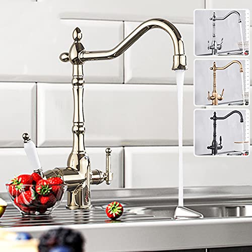 Kitchen Filter Faucet Pure Water 360 Rotation Kitchen Sink Crane Dual Handle Dual Water Function Mode Filter Mixer Taps Antique Brass