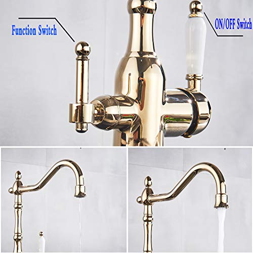 Kitchen Filter Faucet Pure Water 360 Rotation Kitchen Sink Crane Dual Handle Dual Water Function Mode Filter Mixer Taps Antique Brass