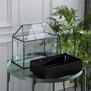 Vellon Large House Shape Glass Plant Terrarium for Foliage Succulent Bonsai Air Plant, Indoor Greenhouse, Planter Box, Black - 9.1 x 5.75 x 10.8”