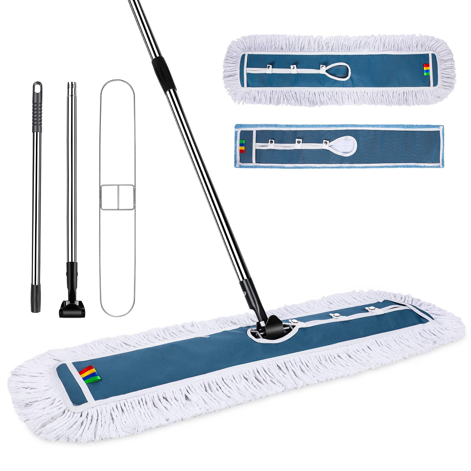 42 Inch Commercial Industrial Mop Dust Mop with 2 Pads, Commercial Mop for Dry and Wet Cleaning, Stainless Steel Handle, Heavy Duty Floor Duster Mop for Warehouse Factory Mall Garage