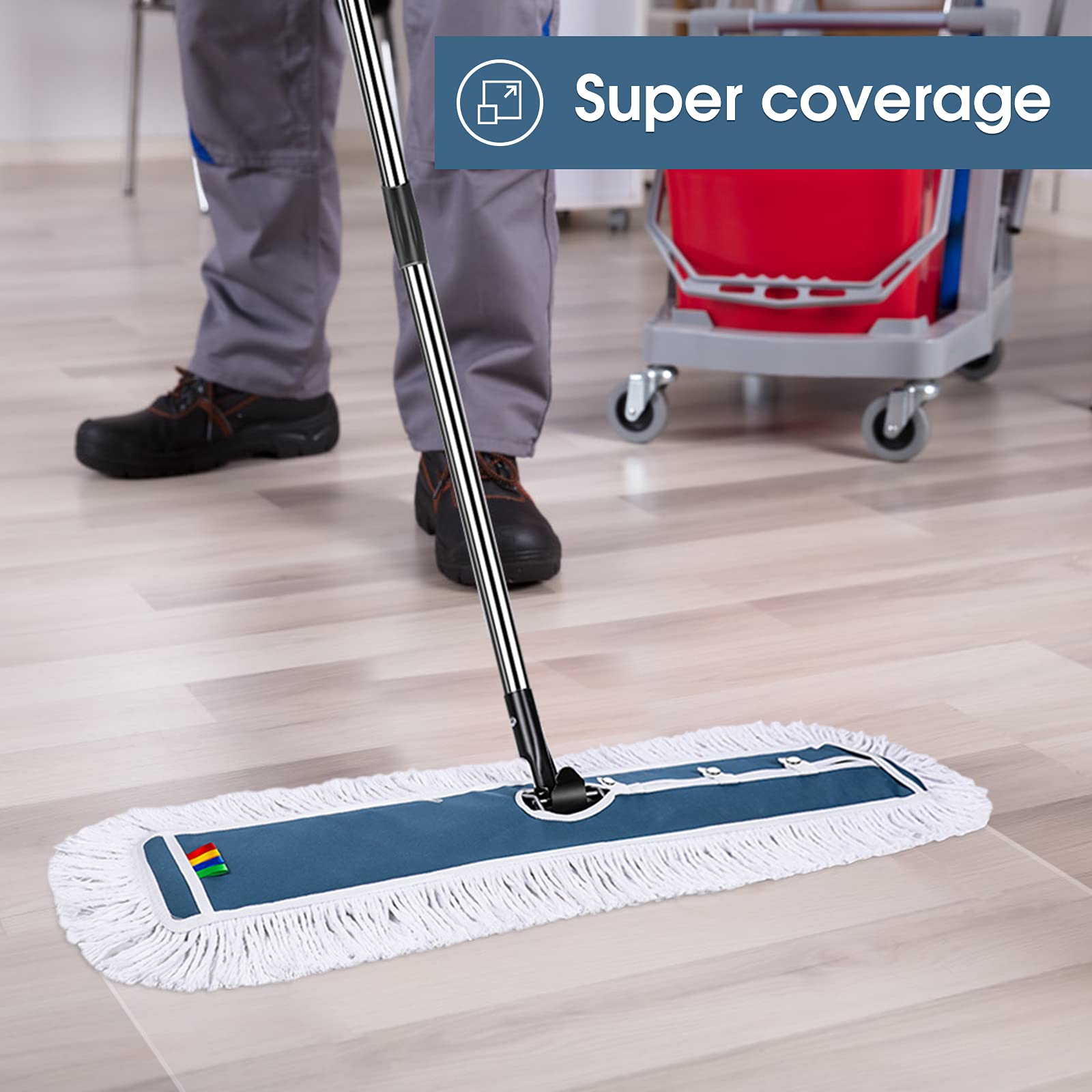 42 Inch Commercial Industrial Mop Dust Mop with 2 Pads, Commercial Mop for Dry and Wet Cleaning, Stainless Steel Handle, Heavy Duty Floor Duster Mop for Warehouse Factory Mall Garage