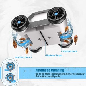 Hitwby Cordless Pool Cleaner, Automatic Robotic Pool Cleaner with 5000mAh Rechargeable Built-in Battery, Up to 90 Mins Running Cycle, Ideal for Flat Bottom Above Ground/In-Ground Swimming Pools, Blue