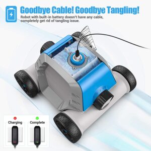 Hitwby Cordless Pool Cleaner, Automatic Robotic Pool Cleaner with 5000mAh Rechargeable Built-in Battery, Up to 90 Mins Running Cycle, Ideal for Flat Bottom Above Ground/In-Ground Swimming Pools, Blue