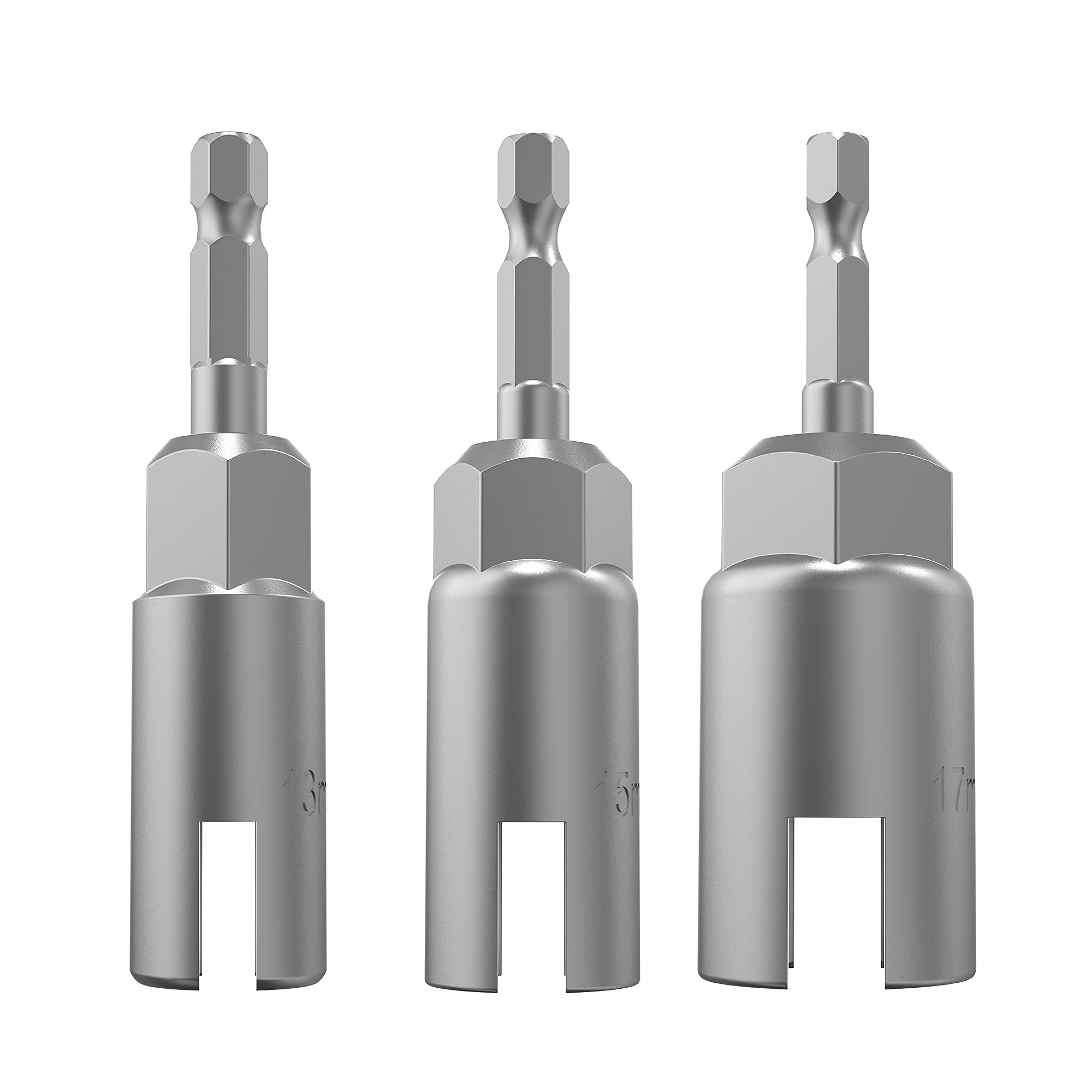 3 Pack 1/4" hex shank nut driver power wing nut drill bit socket tool drive kit, slotted wing nut drill sleeve wrench wrench kit, panel nut screw eye C-shaped hook bolt（ 13mm,15mm,17mm）