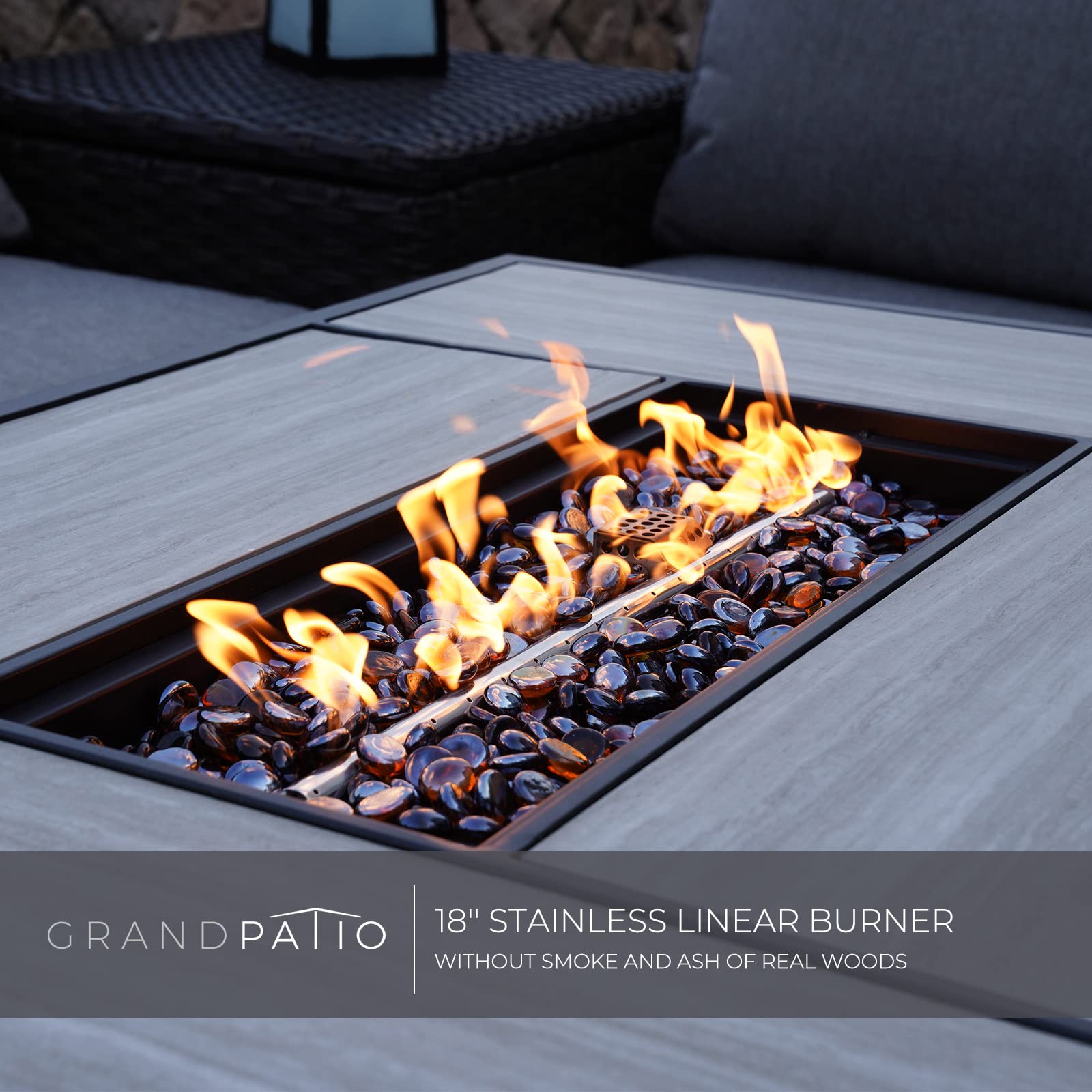 Grand Patio Outdoor 43-Inch CSA Safety Approved Gas Fire Pit Table 50000 BTU Rectangle Propane Fire Pit with Ceramic Tile Top and Resin Wicker Base