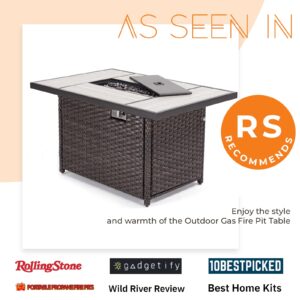 Grand Patio Outdoor 43-Inch CSA Safety Approved Gas Fire Pit Table 50000 BTU Rectangle Propane Fire Pit with Ceramic Tile Top and Resin Wicker Base