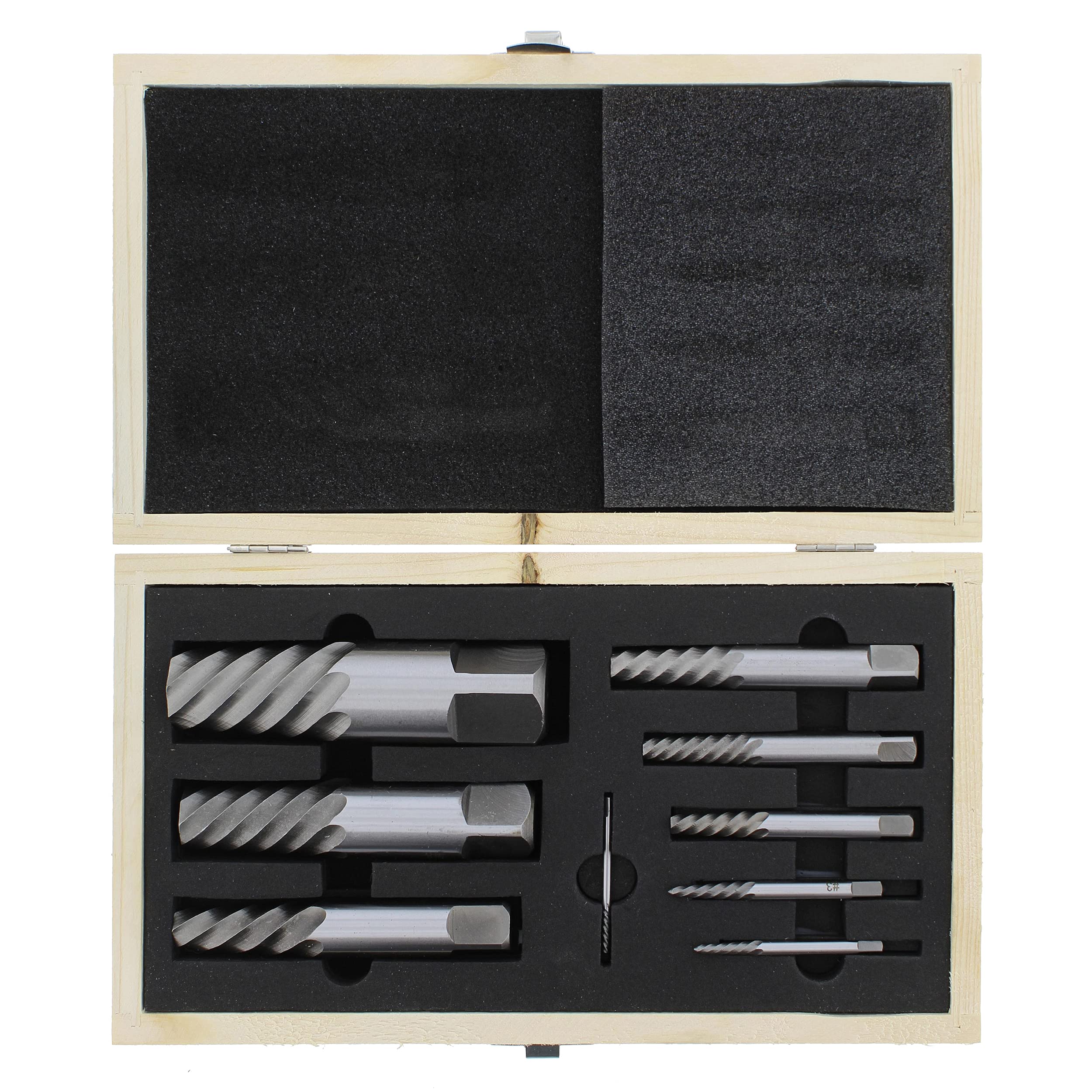 ABN Jumbo Spiral Flute Extractor - 9 Piece Easy Out Bolt Screw Extractor Set Square Shank Reverse Bit Set with Wood Case