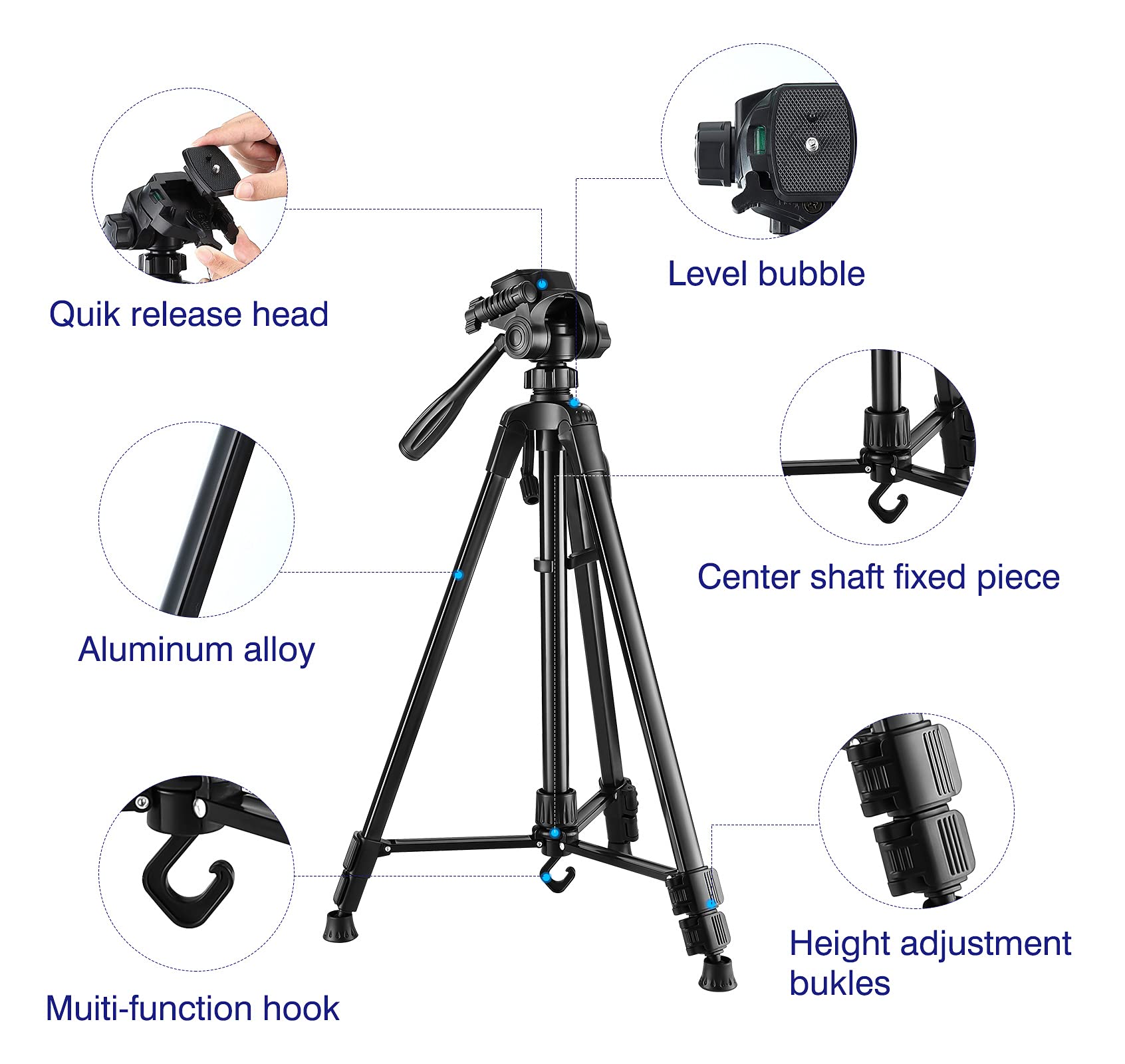 Laser Level Tripod with Carry Bag, Elikliv Lightweight Adjustable Aluminum Alloy Tripod Stand for Rotary and Line Lasers (Support 1/4” and 5/8" Mounting Thread)