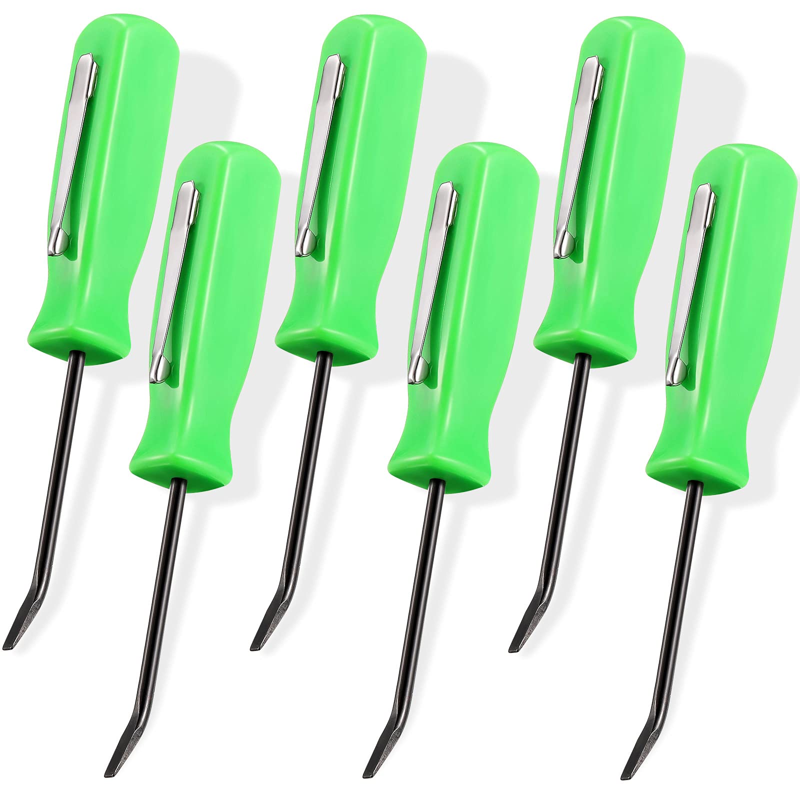 6 Pieces Mini Pocket Pry Bar Green Pocket Pry Bar with Clip Mini Pry Bar Set 4.5 Inch Length Mini Pry Bar Tool for Home Office Car Repair Gadgets Mechanics Electricians Technicians (Green)