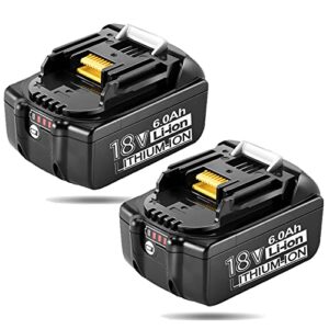 2 packs 18v 6.0ah bl1860b battery replacement for makita 18v battery lithium bl1815 bl1820 bl1830 bl1840 bl1850 lxt-400 cordless power tools batteries with led indicator