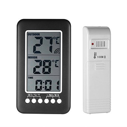 Indoor Outdoor Thermometer, LCD ℃/℉ Wireless Digital Thermometer with 200ft/100m Range Temperature Sensor