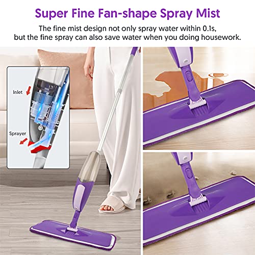 Spray Mop for Floor Cleaning - SEVENMAX Microfiber Floor Mop with 550ML Refillable Bottle 3 Washable Pads Kitchen Dry Wet Flat Dust Mop for Cleaning Hardwood Laminate Wood Ceramic Marble Tile Floors