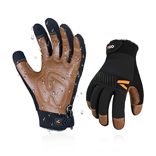 Vgo... 1-Pair Safety Leather Work Gloves, Mechanics Gloves, Anti-Vibration Gloves,Water Resistant, Medium Duty (Size L, Brown, CA9765WP)