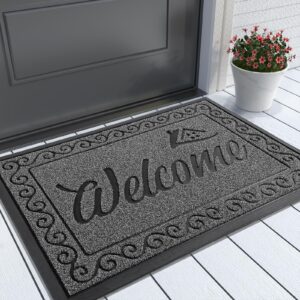 yimobra welcome mat, heavy duty durable door mats for home entrance outdoor indoor, front doormat for outside patio floor entry porch garage office, waterproof, low profile, 29.5 x 17, black grey