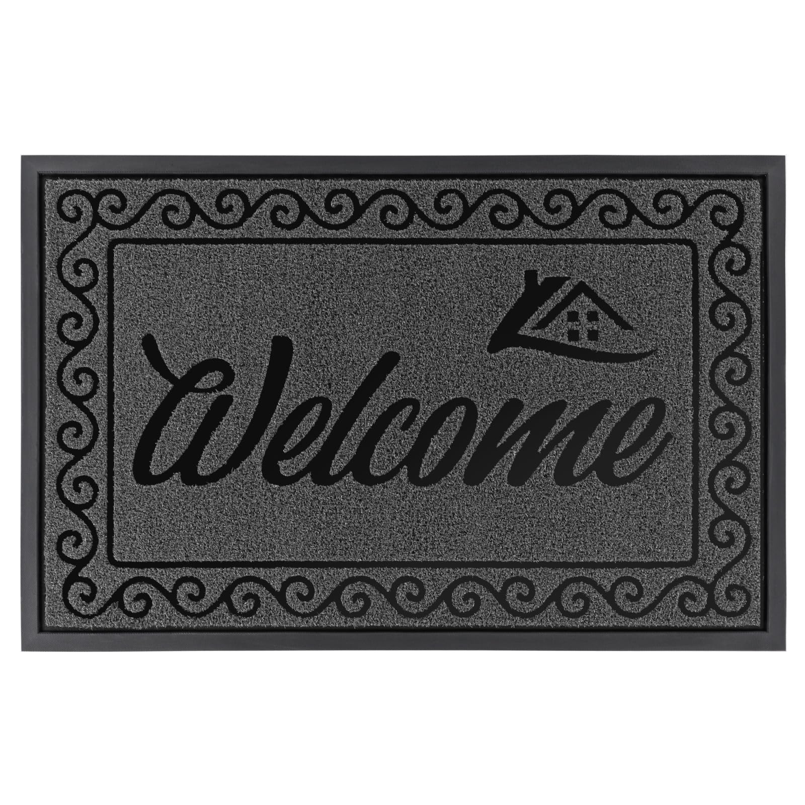 Yimobra Welcome Mat, Heavy Duty Durable Door Mats for Home Entrance Outdoor Indoor, Front Doormat for Outside Patio Floor Entry Porch Garage Office, Waterproof, Low Profile, 29.5 x 17, Black Grey