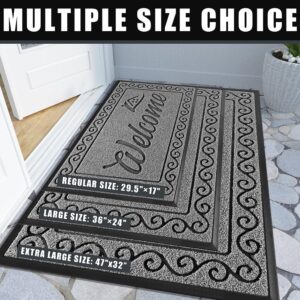 Yimobra Welcome Mat, Heavy Duty Durable Door Mats for Home Entrance Outdoor Indoor, Front Doormat for Outside Patio Floor Entry Porch Garage Office, Waterproof, Low Profile, 29.5 x 17, Black Grey