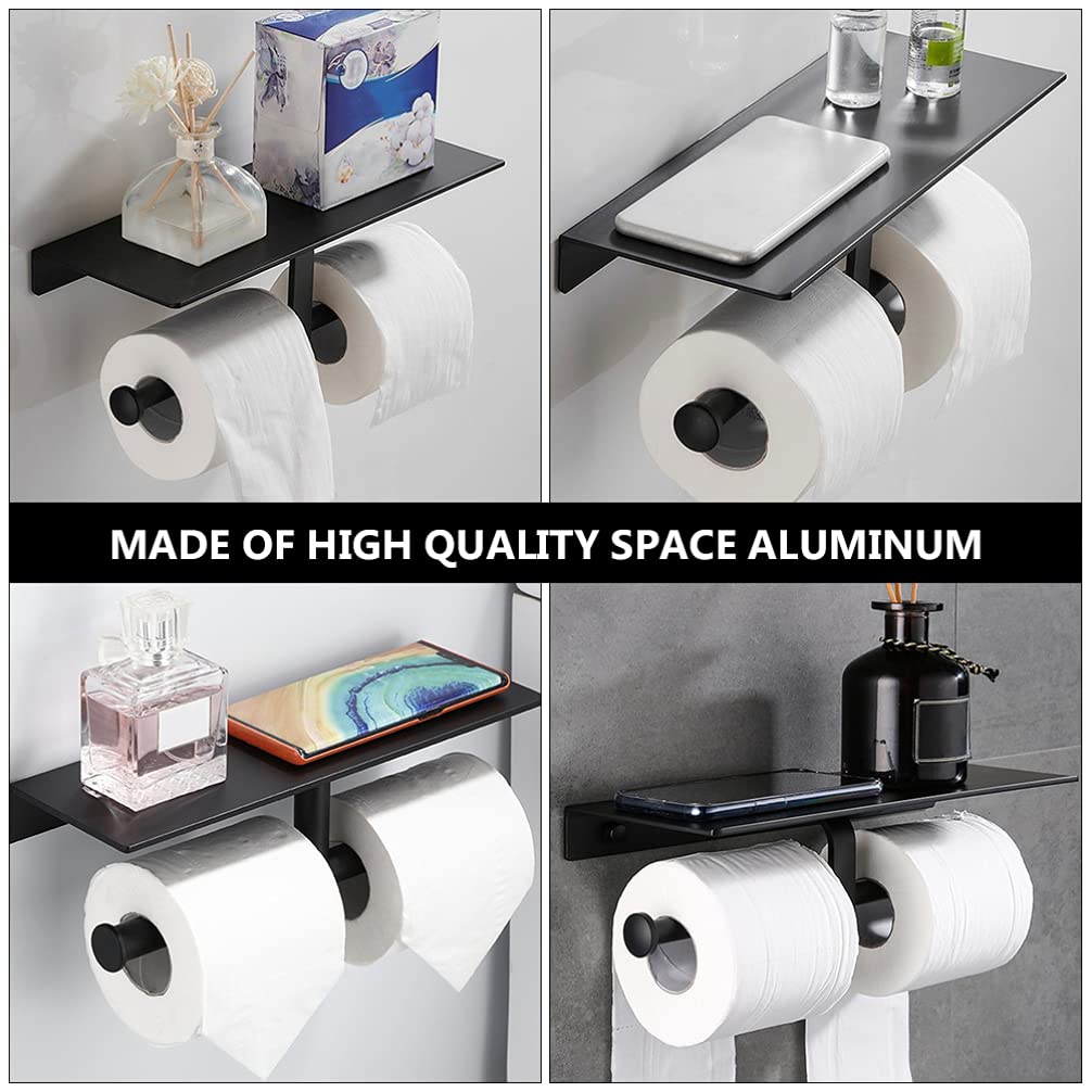 Cabilock 1pc Tissue Rack Toilet Paper Shelf Toilet Paper Stand Bathroom Wall Rack Black Towel Holder Wall Towel Rack Vintage Toilet Paper Holder Toilet Accessory Wall Mount Space Aluminum