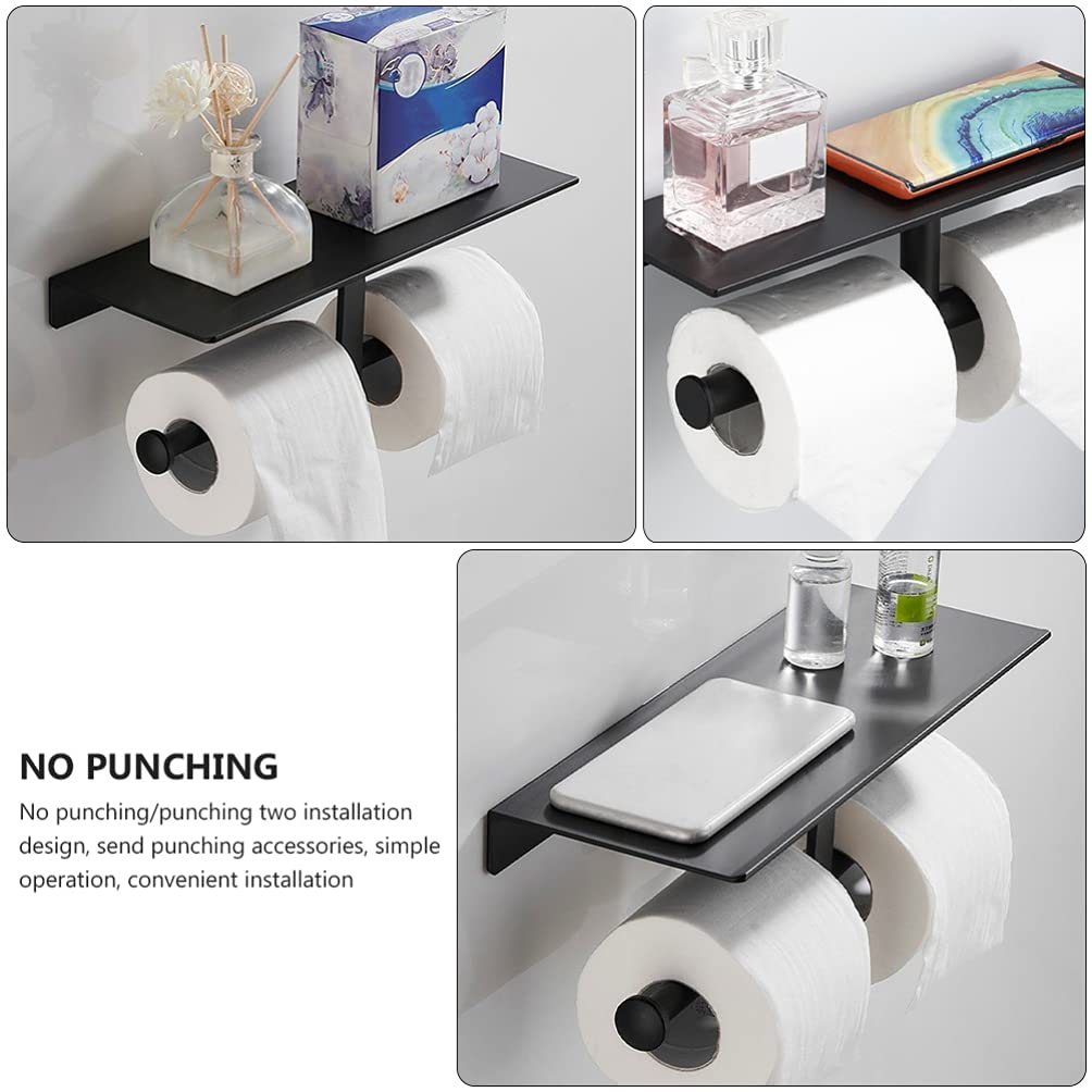 Cabilock 1pc Tissue Rack Toilet Paper Shelf Toilet Paper Stand Bathroom Wall Rack Black Towel Holder Wall Towel Rack Vintage Toilet Paper Holder Toilet Accessory Wall Mount Space Aluminum