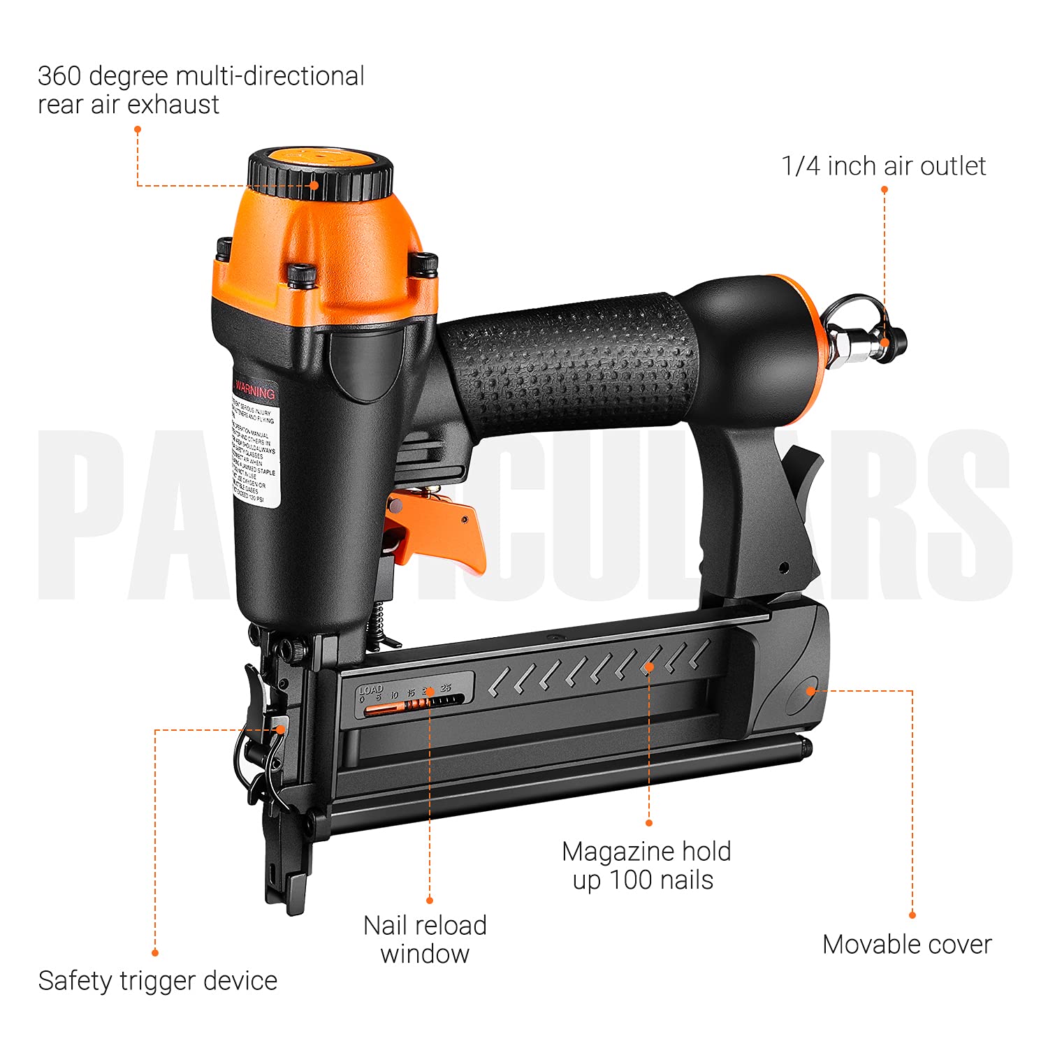 DSF Brad Nailer, Pneumatic, 18GA 2-In-1 Nailer, 5/8 inch-2 inch, Wider Visual Nail Indicator, 200pcs Brad Nails And 200pcs Crown Staples, 360 Degree Adjustable Exhaust, And CE Safety Glasses - TK5040