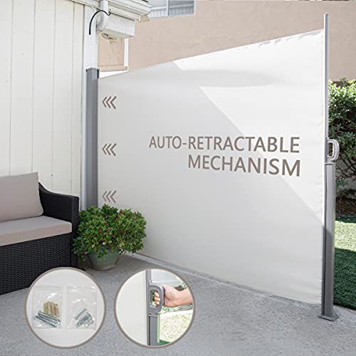 Barton 96078-1 Retractable 9.8ft Rugged Side Awning Patio Sunshine Privacy Divider Wind Screen Longer Service Life, Suitable for Courtyard, Roof Terraces and Pools, Gray