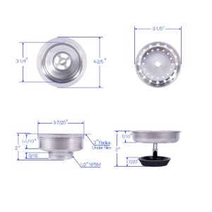 Kitchen Sink Drain Assembly Replacement Kits for 3-1/2 Opening, Stainless Steel Brushed Surface.