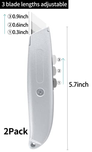 Retractable Utility Knife 2 Pack, Auto-Lock SK5 Box Cutter, Heavy Duty Carpet Cutter, Ergonomic Comfort Grip Razor Knife Utility