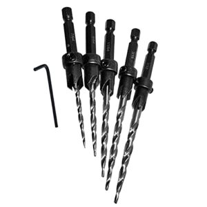 Wood Countersink Drill Bit, 11 PC Wood Drill Bit #4, 6, 8, 10, 12, Tapered Drill Bits with 1/4" Hex Shank, Chamfered Adjustable Counter Sinker Drill Bit Set for Woodworking