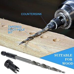 Wood Countersink Drill Bit, 11 PC Wood Drill Bit #4, 6, 8, 10, 12, Tapered Drill Bits with 1/4" Hex Shank, Chamfered Adjustable Counter Sinker Drill Bit Set for Woodworking