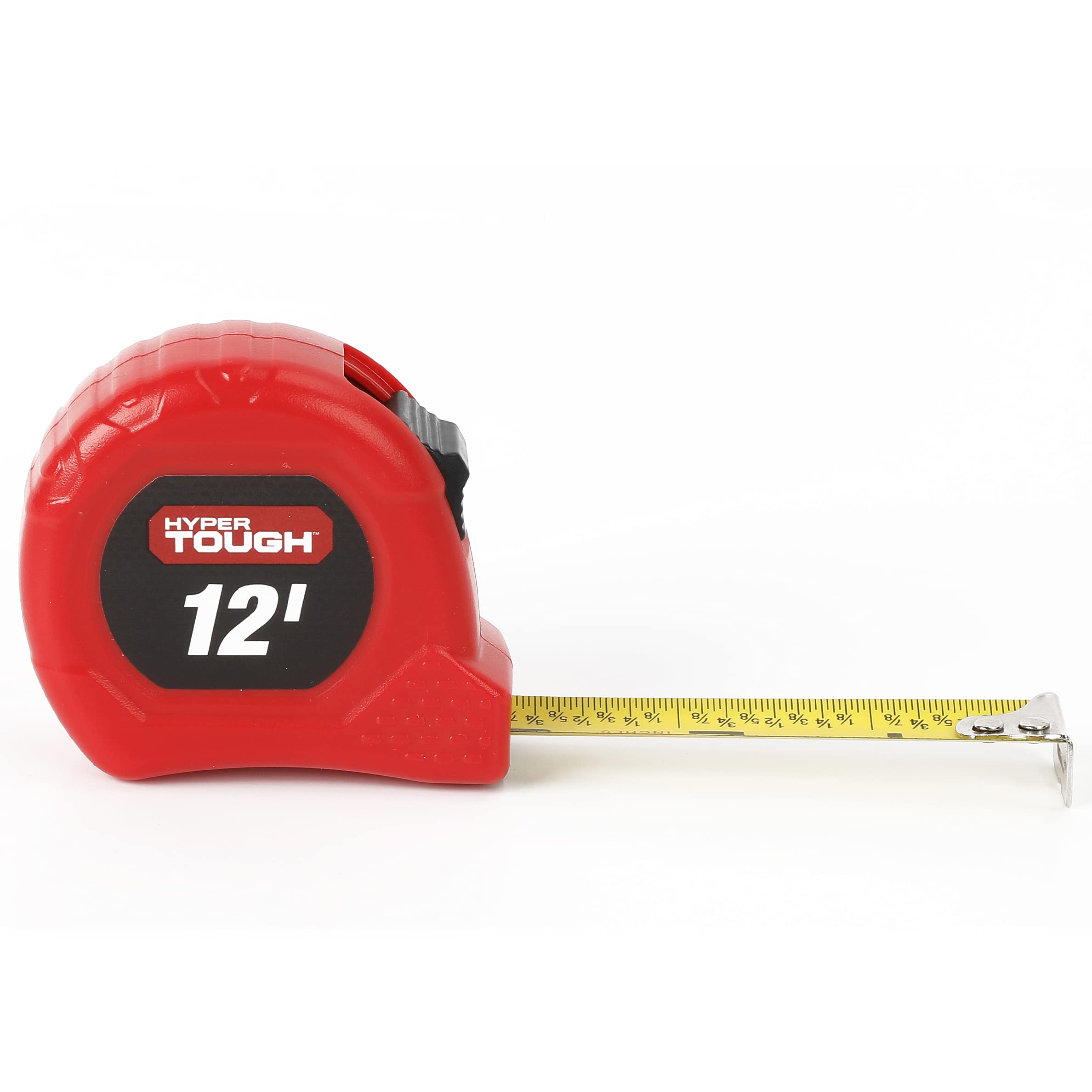 Hyper Tough 12' Tape Measure Nylon-Coated Blade | Belt Clip | Fractional Read