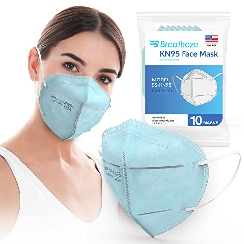 Breatheze KN95 Face Masks Disposable Made in the USA - KN95 Mask - 10-pack KN95 Blue Disposable Face Masks Made in USA - Lightweight Thin Breathable Face Mask - 10 Kn95 Masks - Blue Face Mask Earloops