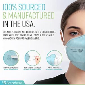 Breatheze KN95 Face Masks Disposable Made in the USA - KN95 Mask - 10-pack KN95 Blue Disposable Face Masks Made in USA - Lightweight Thin Breathable Face Mask - 10 Kn95 Masks - Blue Face Mask Earloops