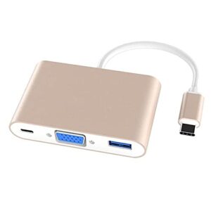 connectors 3 in 1 adapter usb 3.1 type c to vga usb 3.0 usb-c multiport charging converter hub adapter for monitor computer tablet - (us, color: gold)