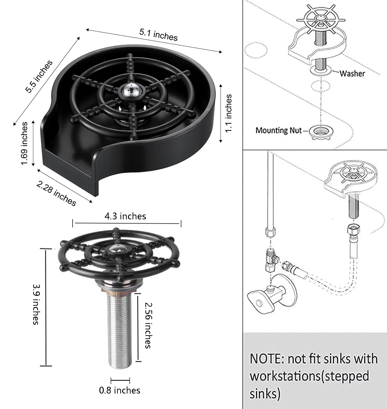 PYGHWNXH Glass Rinser,Kitchen Aink Faucet Bottle Washer, Cleaner Accessories,Quick Rinser for Baby Bottle,Bar Glass Rinser,Kitchen Sink Automatic Flushing Device