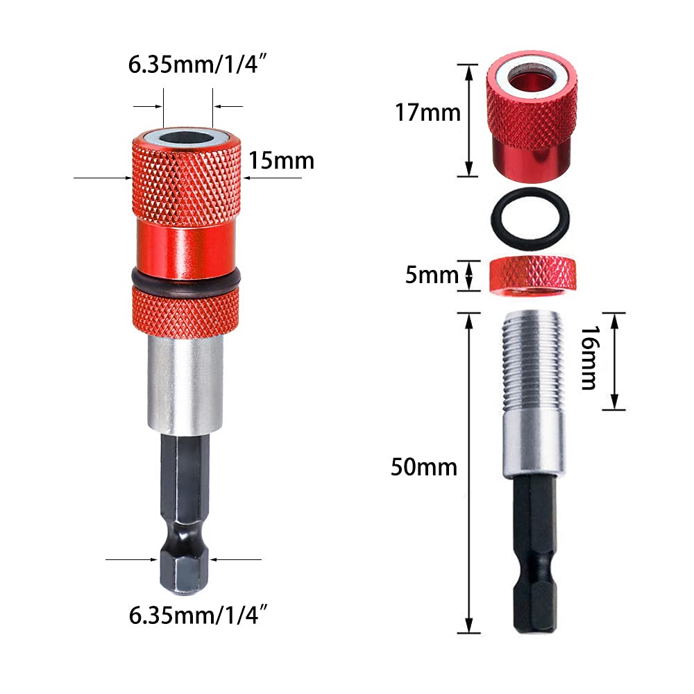 Saipe 2pcs Adjustable Screw Depth Screwdriver Bit Holder Magnetic Steel Screwdriver Drywall Bit 1/4 Inch Hex Shank with S2 Phillips 2 Screw Driver Bits