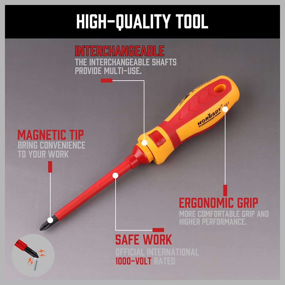 1000V Insulated Electrician Screwdriver Set - 13-Piece Professional Electrical Screwdriver Set Insulation Handle CRV Steel Magnetic Phillips Slotted Pozi Torx Tips VDE & GS Certified