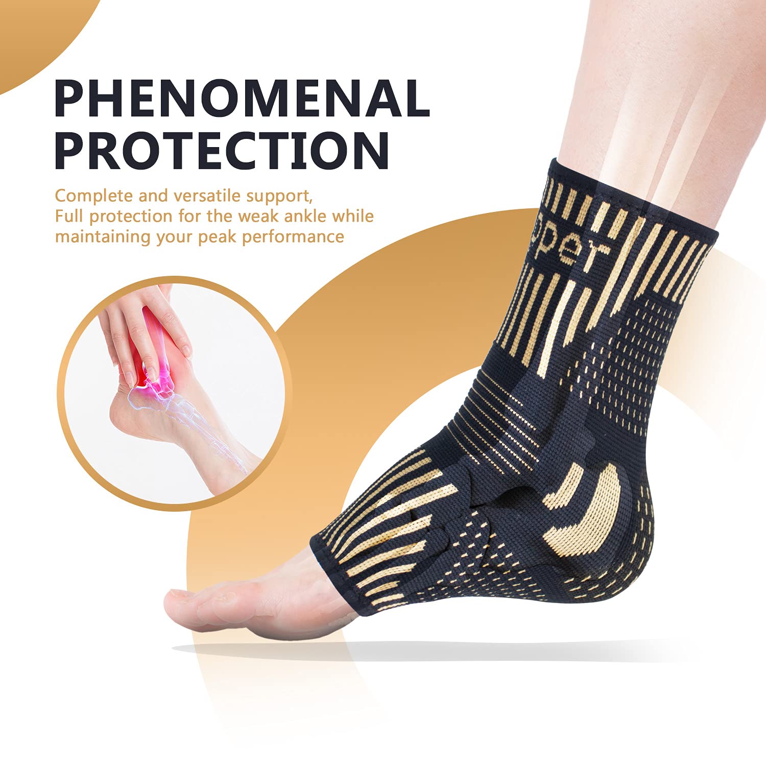 Lusenone Copper Ankle Brace Support for Men & Women (Pair), Best Ankle Compression Sleeve Socks for Plantar Fasciitis, Sprained Ankle, Achilles Tendon, Pain Relief, Recovery, Sports