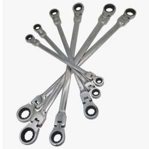 YCTMALL Metric 12 Sizes Extra Long Gear Ratcheting Wrench Set, 8mm-19mm, Made of Chrome Vanadium Steel, Rotatable head