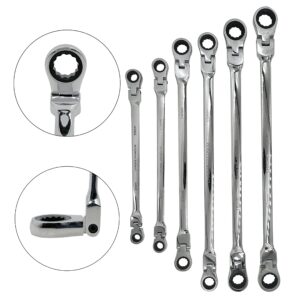 YCTMALL Metric 12 Sizes Extra Long Gear Ratcheting Wrench Set, 8mm-19mm, Made of Chrome Vanadium Steel, Rotatable head