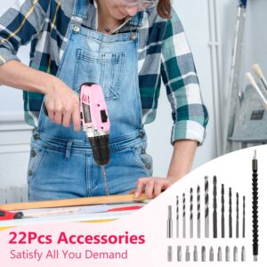 AVID POWER Cordless Drill Pink, 12V Power Drill Set with 22pcs Impact Driver/Drill Bits, 2 Variable Speed, 3/8'' Keyless Chuck, 15+1 Torque Setting (Pink)