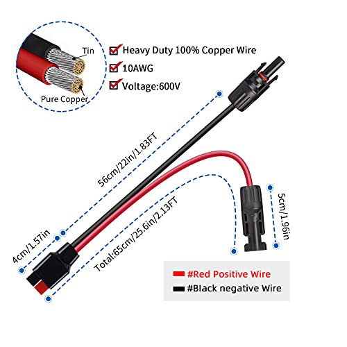 Vemote Solar Panel Connector to Anderson Adapter Cable 10AWG, Compatible with Goal Zero Yeti, Portable Solar Generator Power Station(65CM/2.13FT)