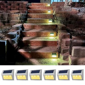 seable solar step lights, solar outdoor lights stainless steel solar deck light waterproof led solar fence lighting for garden yard patio deck(warm light 6-pack)