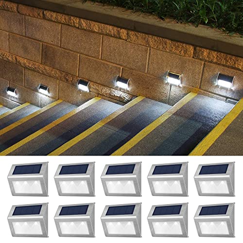 SEABLE Solar Step Lights, Outdoor Step Lights Waterproof LED Solar Lights for Steps, Stainless Steel Stair Lights for Garden Yard Patio Deck(Cool White Light 10-Pack)