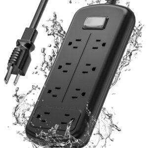 Outdoor Power Strip 8 Outlets, Weatherproof Surge Protector with 6 FT Extension Cord, IPX6 Waterproof, 1875W Overload Protection, Mountable Outlet Extender for Home Patio and Garden, Black