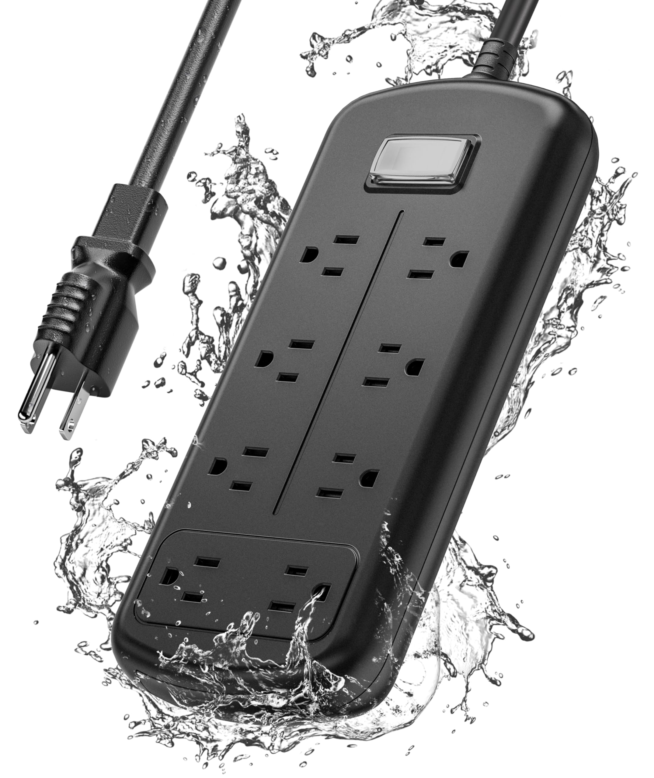 Outdoor Power Strip 8 Outlets, Weatherproof Surge Protector with 6 FT Extension Cord, IPX6 Waterproof, 1875W Overload Protection, Mountable Outlet Extender for Home Patio and Garden, Black