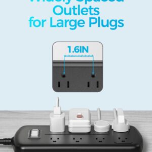 Outdoor Power Strip 8 Outlets, Weatherproof Surge Protector with 6 FT Extension Cord, IPX6 Waterproof, 1875W Overload Protection, Mountable Outlet Extender for Home Patio and Garden, Black