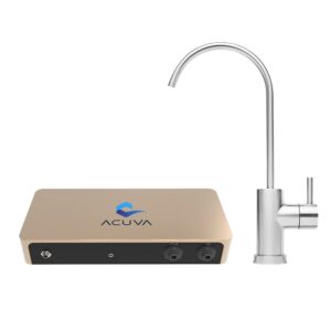 acuva- arrowmax 2.0 uv-led water purifier, under sink water filter system with smart faucet, universal power supply, brushed nickel faucet