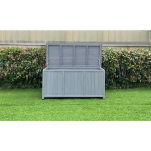 Hanover Wooden Outdoor Cushion Storage Box, Spacious Container for Patio Cushion Storage, Pool Supplies, and Throw Pillows in Grey, All-Weather 8 Cu. Ft. Capacity Outdoor Furniture Cushion Storage